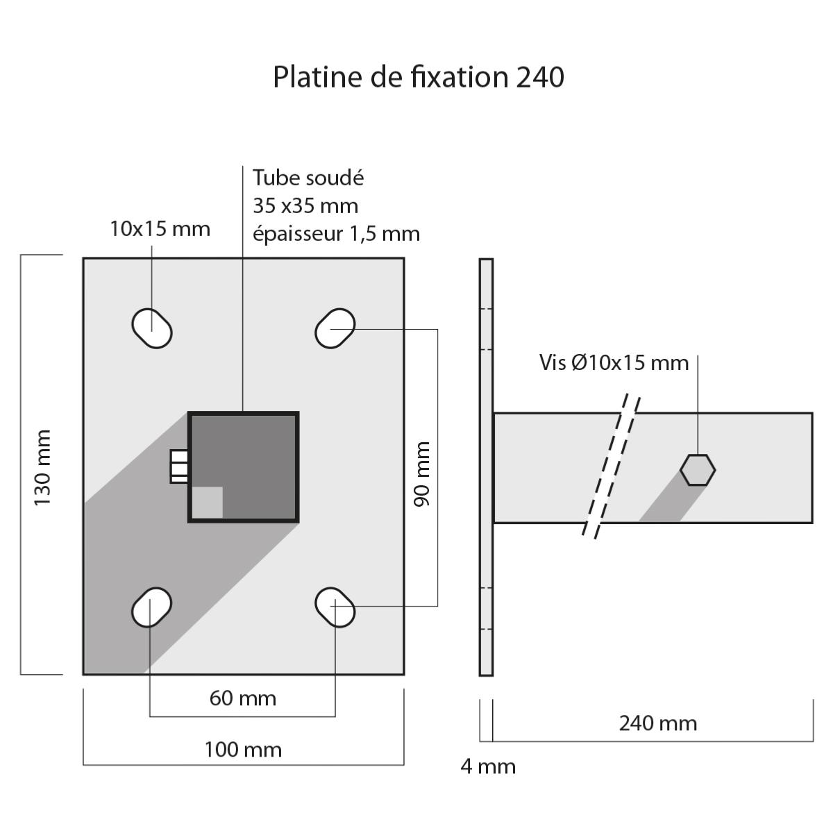 Platine de fixation L:240 mm pour tube 30x30 - ESP - Enseigne