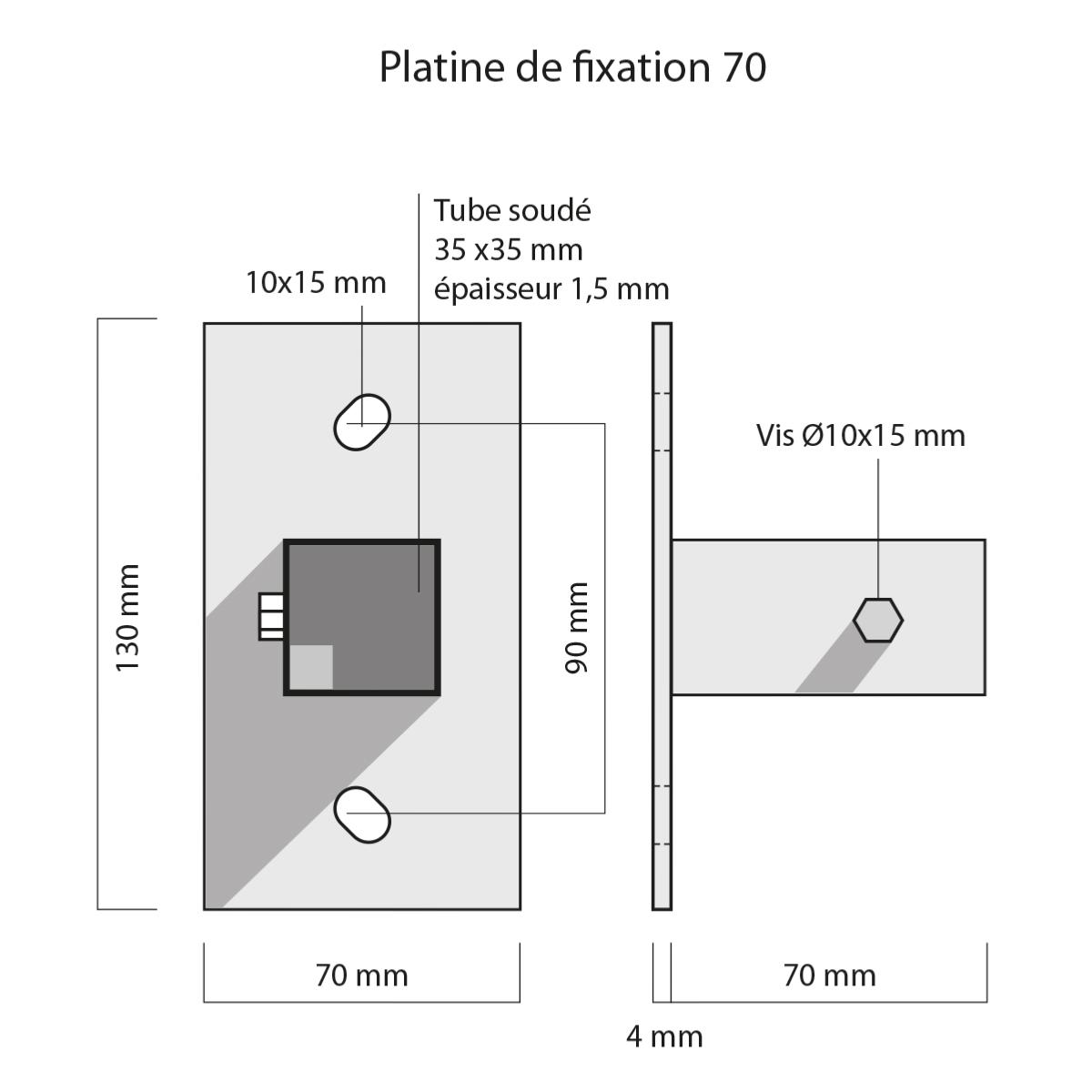 Platine de fixation L:70 mm pour tube 30x30 - ESP - Enseigne