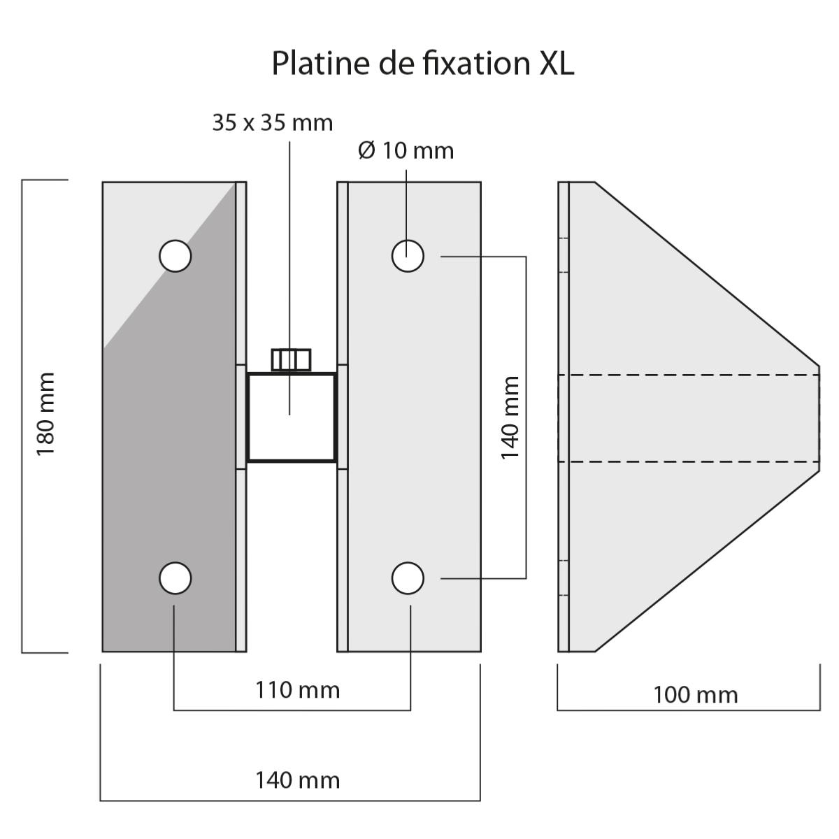 Platine de fixation XL en acier pour tube 30x30 - ESP - Enseigne